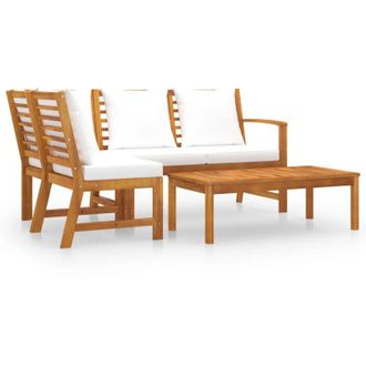vidaXL Vidaxl - Salon de jardin 4 pcs - Ensemble en bois dacacia massif - Coussins cr&egrave;me rembourr&eacute;s - R&eacute;sistant aux intemp&eacute;ries - Table basse incluse