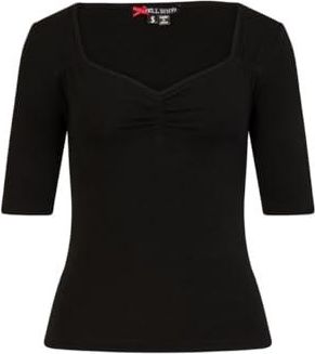 Hell Bunny Philippa Haut Manche Longue Chemise Noir - Noir, UK 18 (2XL)