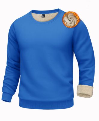 KEFITEVD Arbeitspullover Herren Pullover Ohne Kapuze Winter Hoodie Langarmshirt Rundhals Fleecepullover Arbeitspullover Blau