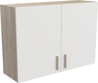Demeyere Modularer K&uuml;chenoberschrank mit 2 T&uuml;ren - Komplettk&uuml;che Origan - Farben Mattwei&szlig; & Eiche - 100 x 30 x 70 cm