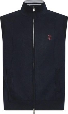 Brunello Cucinelli Homme, Vestes, Bleu, Taille: XS Gilet zipp&eacute; en soie et coton