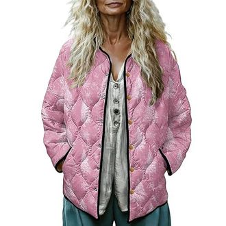 Generic Veste matelassée avec motif darbre de Noël imprimé graphique pour femme avec motif festif, veste rembourrée rétro boutonnée à col montant pour lhiver,