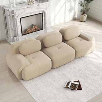 Generic L-f&ouml;rmiges modulares Cordsofa, modulares Ecksofa, Dreisitzer-Sofa, rahmenloses Sofa, ergonomisch, hochelastisch 32D gepolstert, for Wohnzimmer(Beige,3