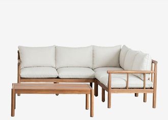 Sklum Gartenset mit 5-Sitzer-Ecksofa und Couchtisch aus Akazienholz Melvin Akazie Braun - Sklum
