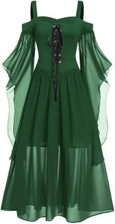 Generic Adulte Grande Taille Femmes Manches Gothique Fée Halloween Médiéval Costume Robe Robe-Style1 Vert-4XL