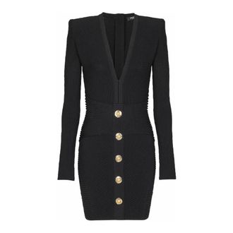Balmain Kurzes Bodycon-Strickkleid mit Rippenmuster - - Dresses - Damen - Schwarzk - L
