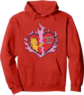 Garfield Barbed Wire Broken Heart Ask Me If I Care Cartoon Pullover Hoodie