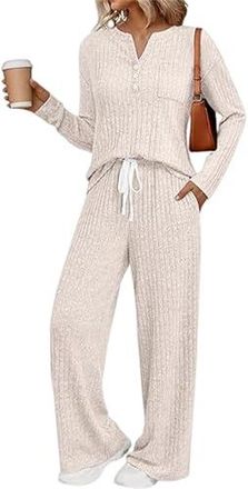 Generic Pyjama 2 pi&egrave;ces pour femme - Pyjama assorti - Pour lhiver 2025 - Pour les vacances &agrave; la&eacute;roport, les voyages, lautomne, abricot, XXL