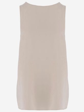 Allude Womens Stretch Silk Top Beige Tops