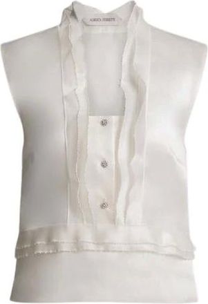 Alberta Ferretti Femme, Tops, Beige, Taille: 40 FR Blouse en Organza de Soie avec Volants