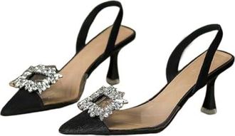 Generic NYSDM Printemps et Automne Mode Sexy Banquet Confortable Cristal Transparent Couleur unie Bout pointu Femmes Talons Hauts, Noir, 39 EU