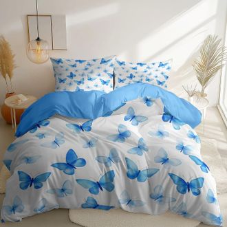 Generic Bettbezug Aquarell Tier Schmetterling Thema, Wei&szlig; Weiche Bettw&auml;sche Set mit 2 Kissenbez&uuml;ge, Microfaser Atmungsaktiv Bettbezug 150 x 200 cm f&uuml;r Kinder 