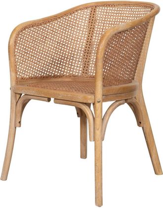 Biscottini International Chaise en bois et rotin Chaise avec accoudoirs rustiques Chaises r&eacute;tro pour salle &agrave; manger, restaurant Chaise vintage en paille