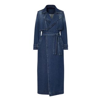 Liu Jo Long Trench Coat en Denim avec Ceinture &agrave; Nouer - Femme - Manteaux - Bleu - Taille: 36 FR