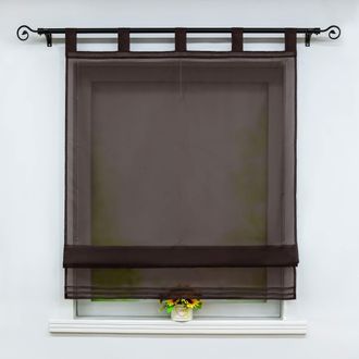 Joyswahl Voile Raffrollo Raffgardinen mit Schlaufen &raquo;Sophia&laquo; Transparent Gardine mit Zierfalten Muster Raffrollos BxH 120x155cm Kaffee 1 St&uuml;ck