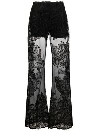 Alberta Ferretti pantalon transparent en dentelle brod&eacute;e - Noir