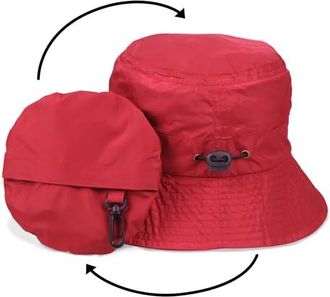 Toutacoo Bob Imperm&eacute;able en Nylon repliable dans sa poche int&eacute;gr&eacute;e, Chapeau de pluie, Rouge, Taille unique 57/58cm Max