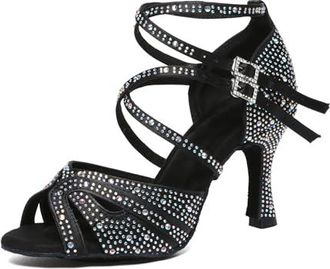 Miyoopark Chaussures de danse latine pour femme avec bride en strass - Sandales formelles de mariage, L602 Noir 8 Talon 5 cm, 42.5 EU