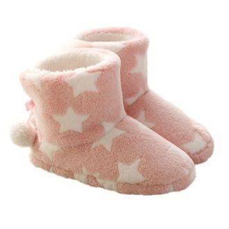 FOMIYES Bottines dInt&eacute;rieur Femme en Coton Doublure Peluche Chaude Semelle Antid&eacute;rapante Motif &Eacute;toile Rose Taille M Pantoufles dHiver Confortables pour Maison