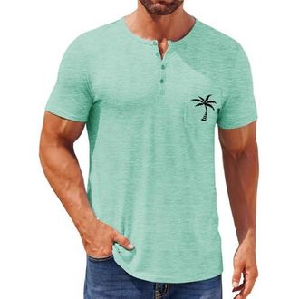 Generic T-shirt d&eacute;t&eacute; d&eacute;contract&eacute; &agrave; manches courtes pour homme avec 4 boutons &eacute;l&eacute;gant pour la mode Border, Vert menthe., 3XL