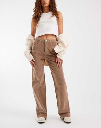Vero Moda Tessa - Gerade geschnittene Cordhose in Nerzbraun mit hohem Bund-Neutral