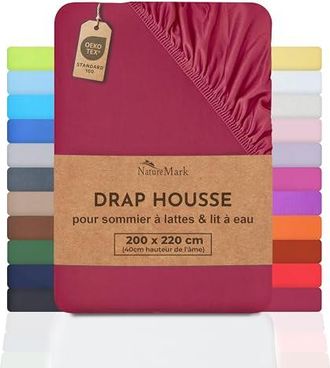 NatureMark Drap-Housse en Jersey, 100% Coton, Disponible dans de Nombreuses Tailles et Couleurs, qualité Oeko-Tex Standard 100,90 x 200 cm - 100 x 200 cm,Bordeau