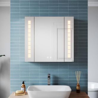 Sonni Aluminium LED Spiegelschrank mit Beleuchtung 65x60x13.3cm mit 3 Lichtfarben Dimmbar Touch Steckdose und Beschlagfrei