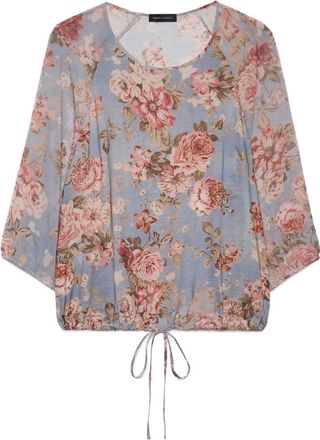 Fiorella Rubino Femme, Blouses et Chemises, Bleu, Taille: 46 FR Blouse en viscose &agrave; imprim&eacute; floral