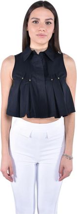 Elisabetta Franchi Femme, Tops, Noir, Taille: 38 FR Chemisier sans Manches en Popeline avec Col Montant