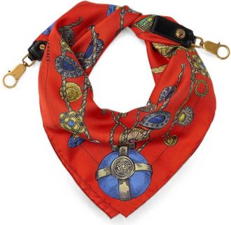Versace Calf Leather Trim Silk Scarf - Red