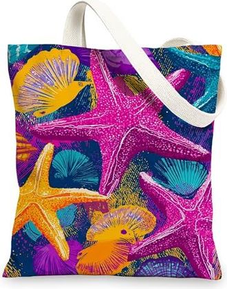 Generic Sacs fourre-tout en toile de mer, motif créature océanique, sacs dépicerie réutilisables, style plage coloré, léger, lavable, toile B, coloré, 13x15 I
