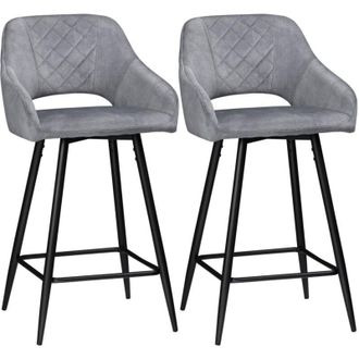 HOMCOM Homcom - 2er-Set Barhocker Barst&uuml;hle Bistrohocker mit Fu&szlig;st&uuml;tze Samtoptik K&uuml;chenstuhl Thekenhocker Sitzbezug f&uuml;r K&uuml;che Wohnzimmer Esszimmer Stahl
