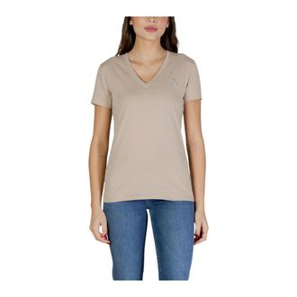 A|X Armani Exchange Femme, Tops, Beige, Taille: 42 FR T-shirt en coton &agrave; col en V et manches courtes