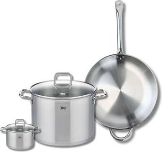 Fackelmann ELO 9699250 Batterie de cuisine 3 pi&egrave;ces, Ensemble de 1 Po&ecirc;le de cuisson 32 cm et 2 faitouts 12 et 26 cm Elo Profi Citrin, inox, induction, Gris Pierr