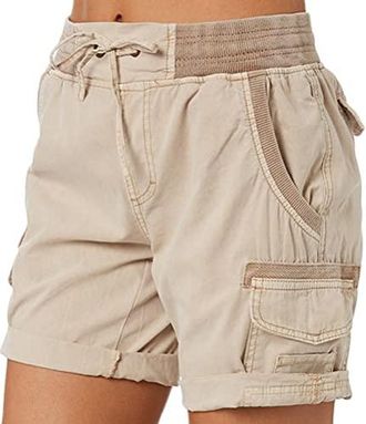 ORANDESIGNE Kaki Shorts Cargo Femme Été Léger Taille Elastique Pantalons Court Taille Haute Fermeture éclair pour Randonnée Golf Loisir Safari avec Multi-Poches A