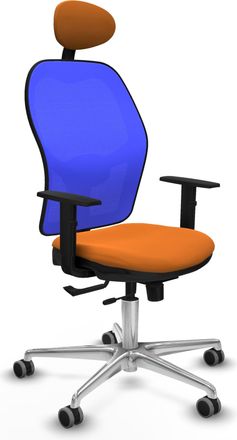 Piqueras y Crespo Jorquera 24-Stunden-B&uuml;rostuhl mit 1D-Armen, h&ouml;henverstellbare Lendenwirbelst&uuml;tze und festes Kopfteil, ausgestattet mit Syncro/Traslack. Blau/Orange