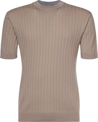 Eleventy Baumwoll-T-Shirt mit Rippenstruktur - - Tops - Herren - Grau - XL