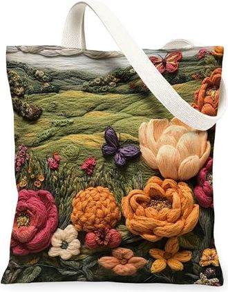 Generic Sac fourre-tout en toile de pivoine printani&egrave;re pour le shopping 33 x 38 cm, sac d&eacute;picerie r&eacute;utilisable pour femme, motif floral de voyage, d&eacute;coration