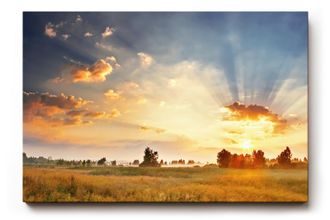 Paul Sinus Art Sinus Art Wandbild 90x60cm Weite Felder im goldenen Abendlicht mit ausdrucksstarkem Himmelspanorama