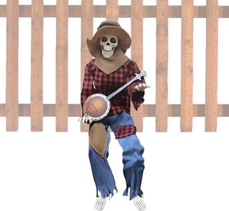 Generico Animiertes Halloween-Skelett: Banjo-Duellfigur mit Musik, bewegliche Möbel und helle Augen, Serria-Dekoration für gruselige Terrasse Garten Party Foto