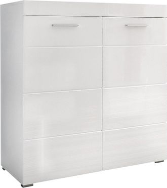 Trendteam Amanda - Kommode - Weiß/Weiß Hochglanz - Schuhschank mit Platz für bis zu 16 Schuhpaare - (BxHxT) 91 x 97 x 38 cm - silberfarbene Griffe