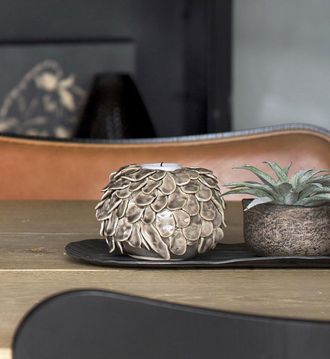 Lene Bjerre Teelichthalter Stina Keramik Handarbeit Sand beige Skandi Boho