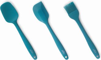 Lacor Lacor - 64452 - Set mit 3 Ocean Küchenutensilien, Küchenlöffel, Küchenspatel und Küchenbürste, Silikon, Metallkern, Antihaft, Spülmaschinenfest, Länge