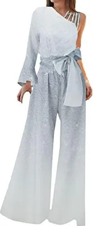 Generic Robes boh&egrave;me 2026 pour femmes, combinaisons d&eacute;contract&eacute;es &agrave; manches longues asym&eacute;trique, combinaison brillante &agrave; jambes larges, blanc, S