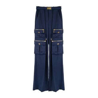 Elisabetta Franchi Goldfarbene Hosen mit Rei&szlig;verschluss - - Trousers - Damen - Blau - XS