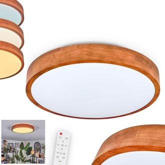 HOFSTEIN LED Deckenleuchte Sofo, Deckenlampe aus Metall/Holz/Kunststoff in Natur/Braun/Weiß, moderne Leuchte (Ø 38,5 cm), CCT einstellbar, mit Fernbedienung, E