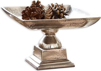 Loberon Schale Philippa, rechteckige Dekoschale auf massivem Fuß, natürliche Metallstruktur, Dekoration, Wohn-Accessoire, Aluminium, antiksilber