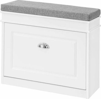 SoBuy FSR82-K-W Schuhkipper Schuhschrank mit Klappe Schuhbank mit Sitzkissen Schuhregal mit 2 Ablagefl&auml;chen Schuhkommode Sitzbank Wei&szlig; bht ca.: 60x51x24cm