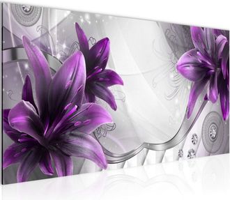 Runa Art Wandbild Blumen Lilien 1 Teilig 100 x 40 cm Modern Bild auf Vlies Leinwand Abstrakt Wohnzimmer Grau Violett 036812b