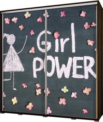Selsey Girl Power - Kleiderschrank 2-t&uuml;rig mit Schiebet&uuml;ren und Tafelzeichnung 3D-Motiv 205cm (Korpus in Holzoptik/Wenge)